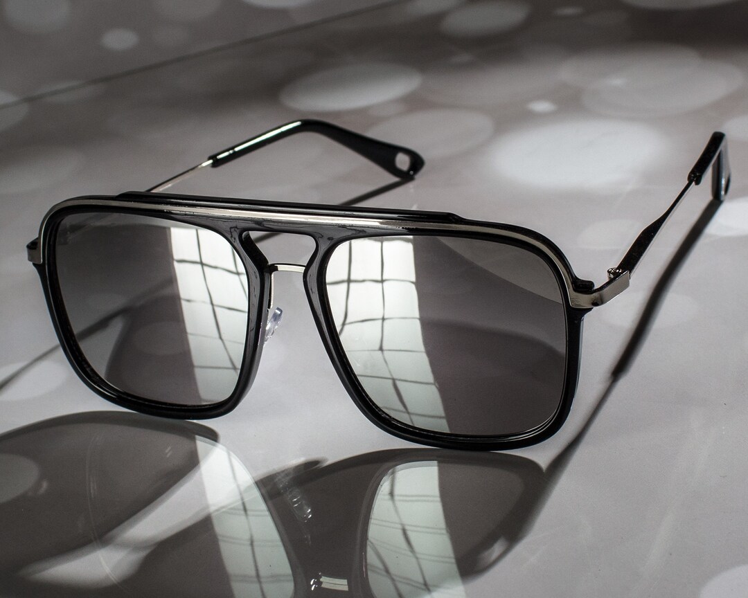 Silver Mirrored Square Aviators 70s Men Sunglasses Silver Metal Frame ...