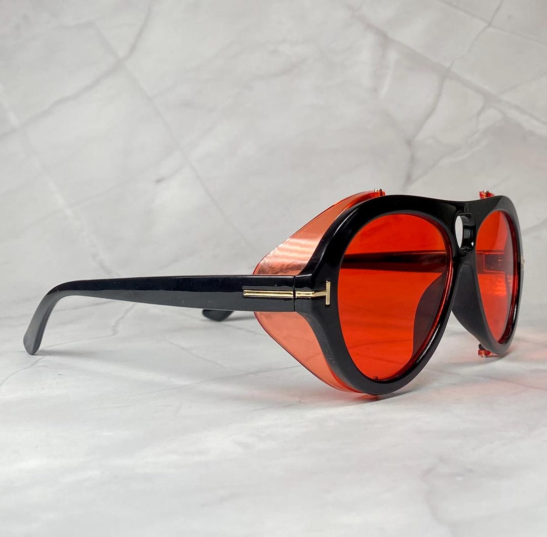 Side Shield Steampunk Sunglasses 1910s Red Lense Black Frame Victorian ...