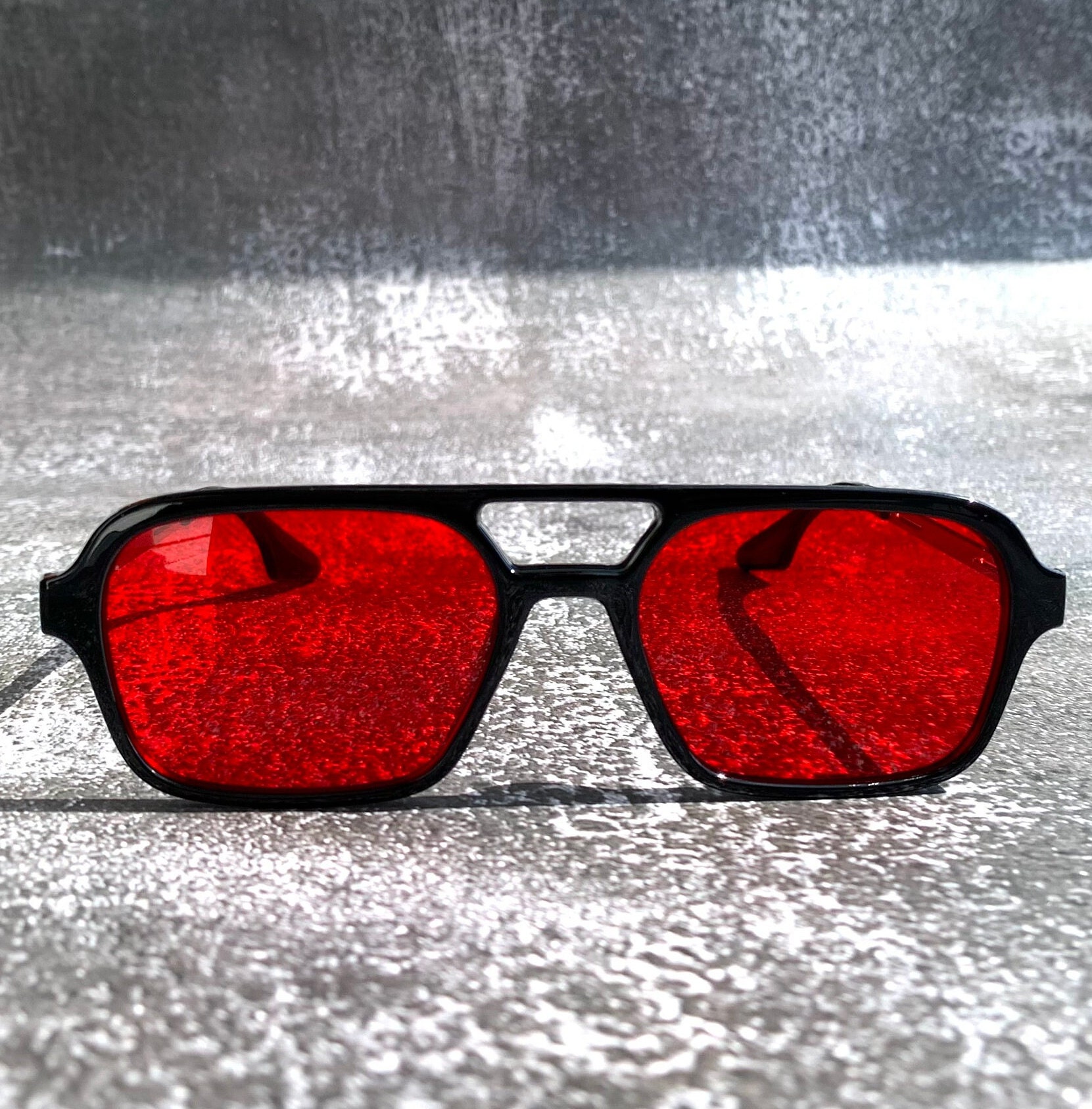 Aviators Red Black Square 70s Black Silver Metal Frame Aviator ...