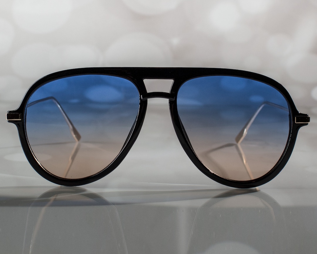 Classic 70s Ombre Aviators Blue Yellow Lense Oversized Unique Design ...