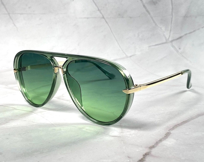 Green 70s Gradient Aviators Oversized Unique Design Pilot Shades Green ...