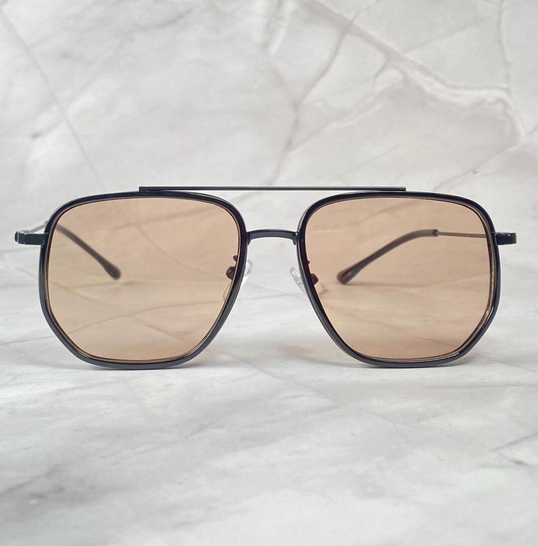 Brown Lense Aviators Classic 70s Unique Design Pilot Shades Black Metal ...