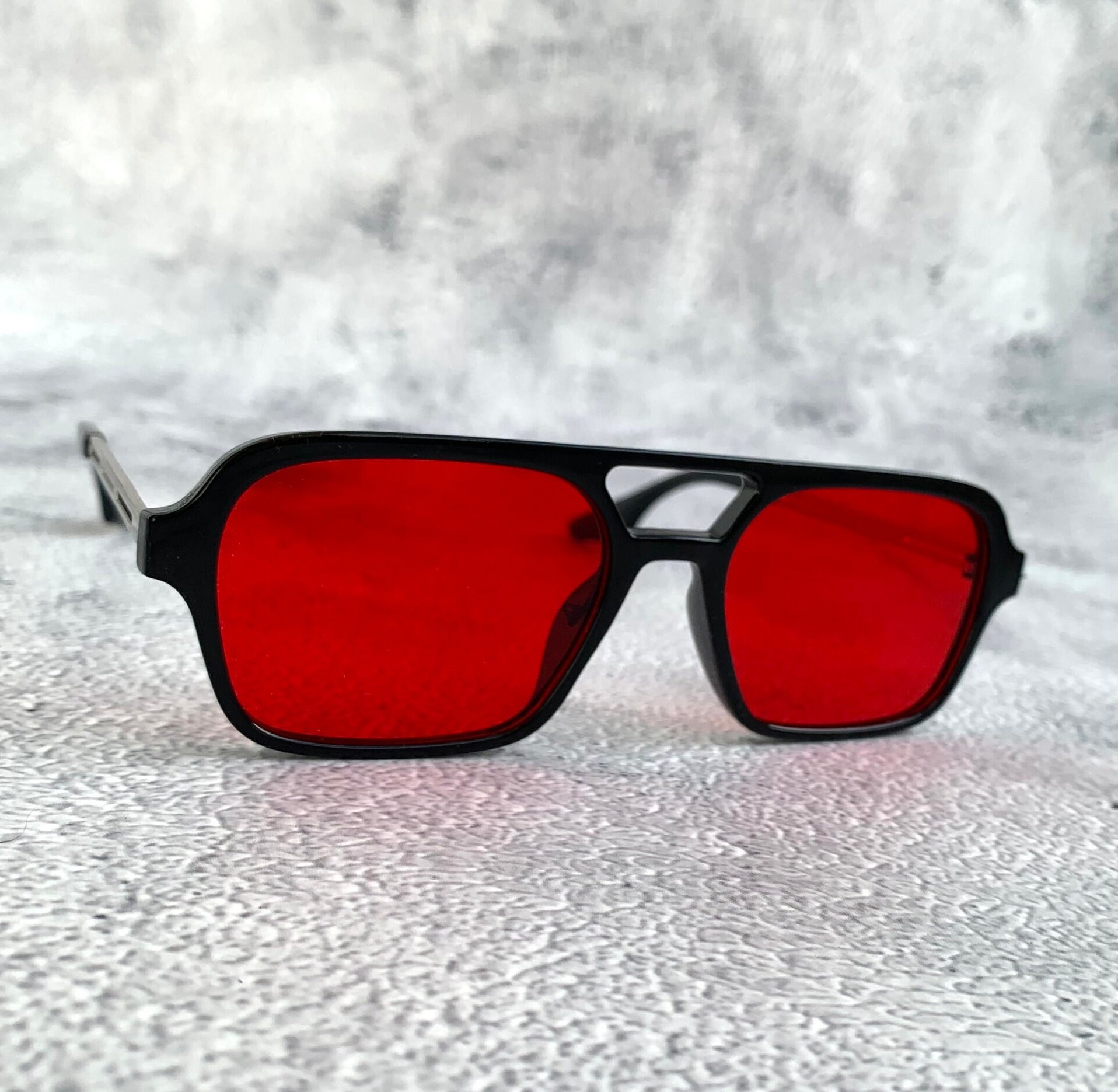 Aviators Red Black Square 70s Black Silver Metal Frame Aviator ...