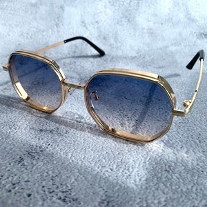 Unique Design Aviators Blue Beige Gradient Lense Octagonal 70s Pilot ...