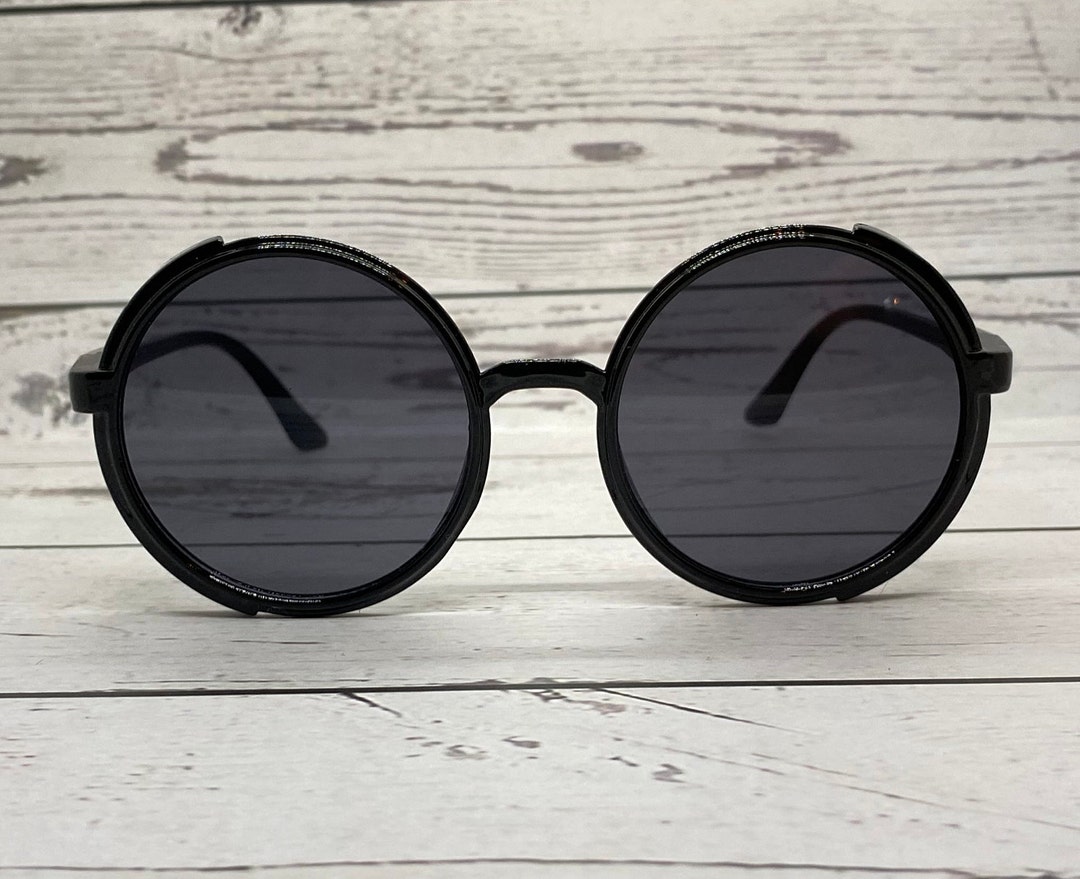 Black Lense 1910s Sunglasses Side Shield Steampunk Dark Black Frame ...