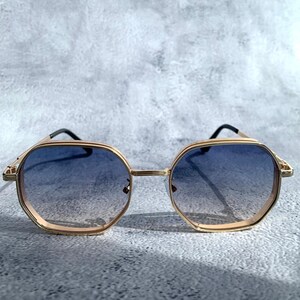 Unique Design Aviators Blue Beige Gradient Lense Octagonal 70s Pilot ...