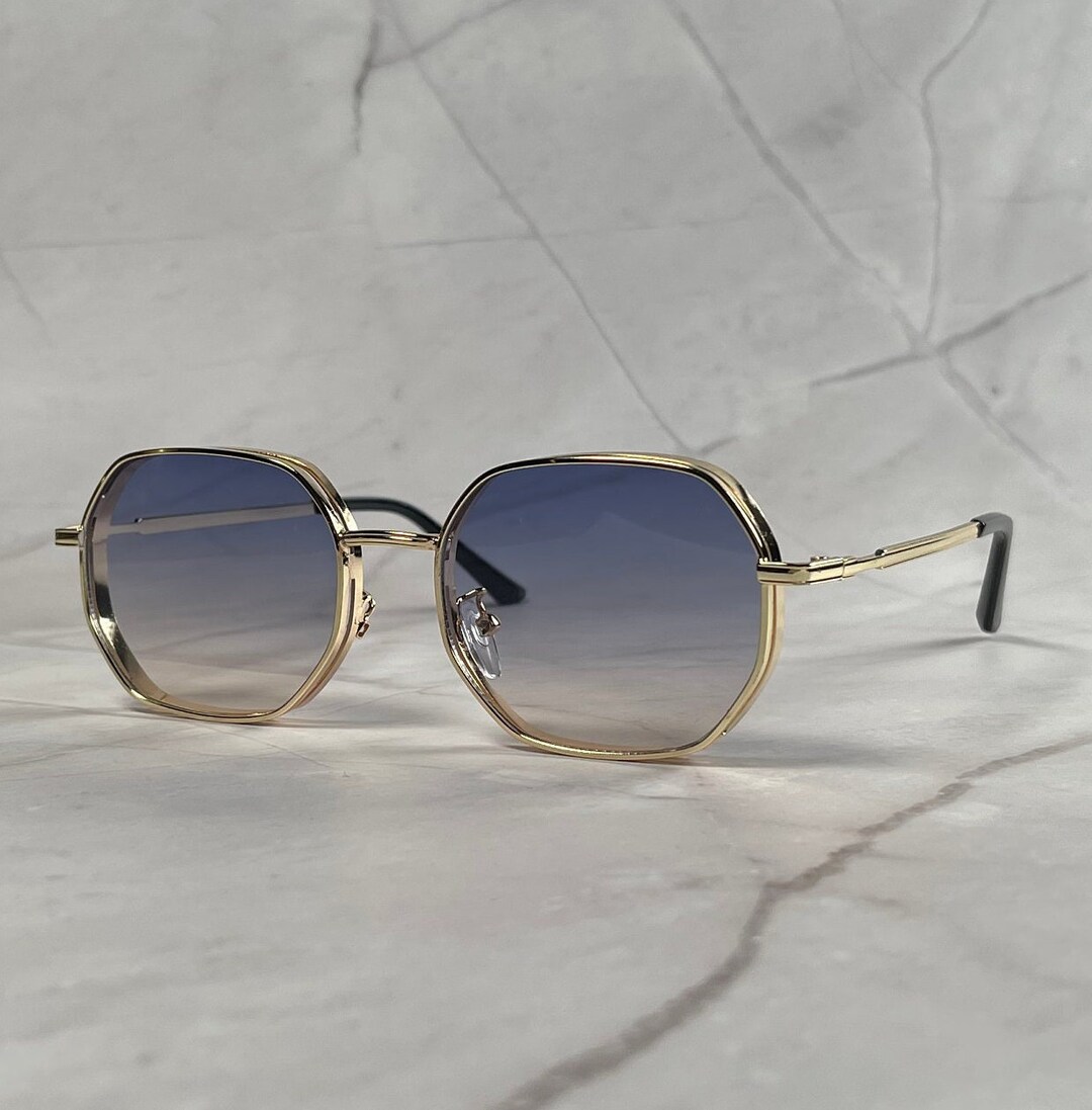 Unique Design Aviators Blue Beige Gradient Lense Octagonal 70s Pilot ...
