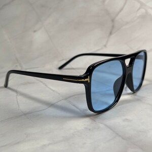 Blue Square Aviator Sunglasses 70s Men Women Sunglasses Black Frame ...