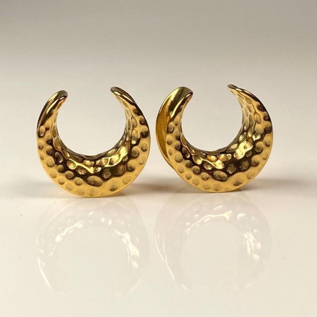 Stainless Steel Ear Saddles Tunnel PAIR Gold Steel Ornamental Gauges ...