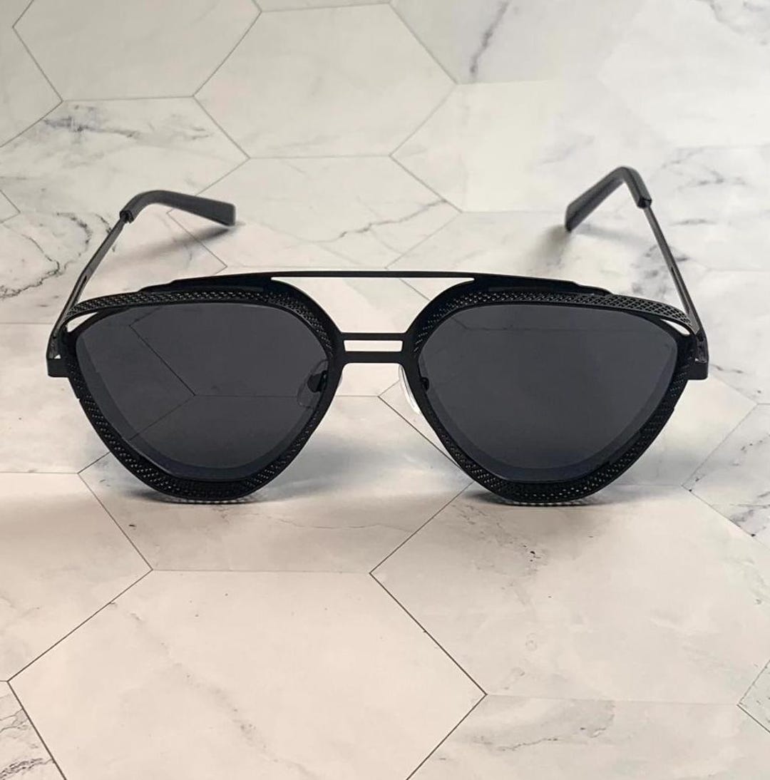 Steampunk Sunglasses Triangle Frame 1910s Black Lense Black Metal Frame ...