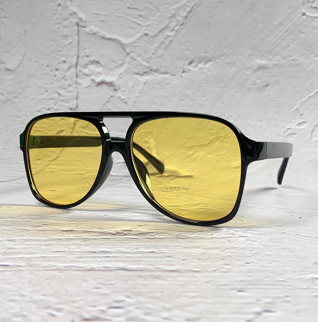 70s Aviators Driving Sunglasses Oversized Yellow Night Vision Blocker ...