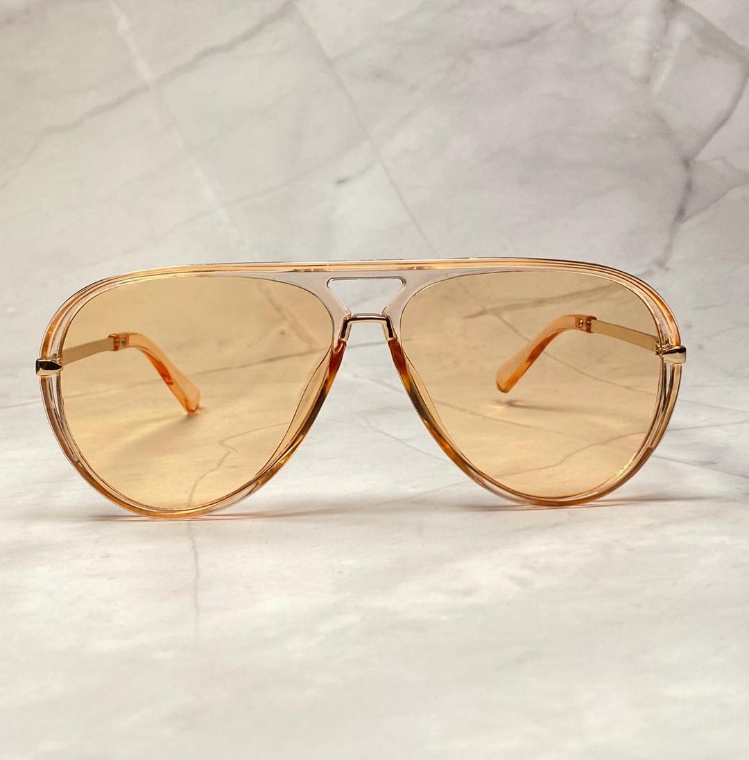 Yellow 70s Aviators Oversized Unique Design Pilot Shades Clear Frame ...