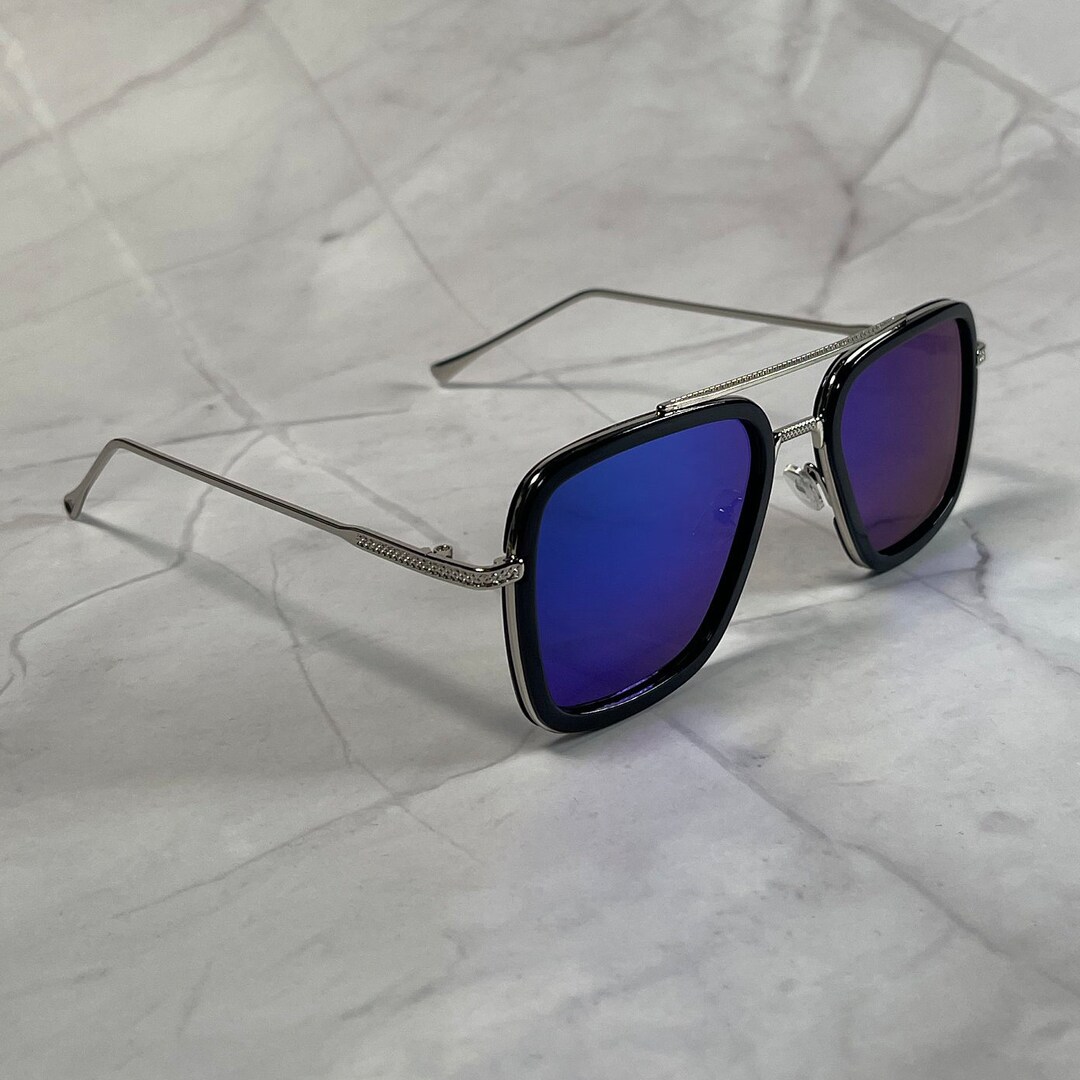 Blue Purple Mirrored Aviators 70s Unique Design Pilot Shades Square ...