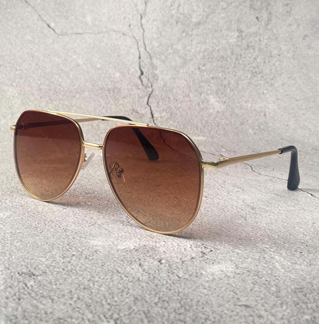 Classic Brown Gradient Aviators 70s Unique Design Pilot Shades Gold ...