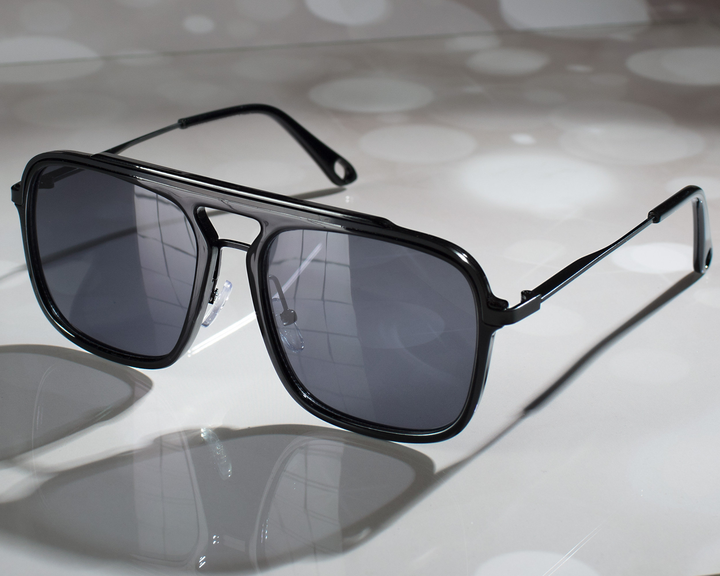 Black Square Aviators 70s Black Metal Frame Aviator Sunglasses Biker ...