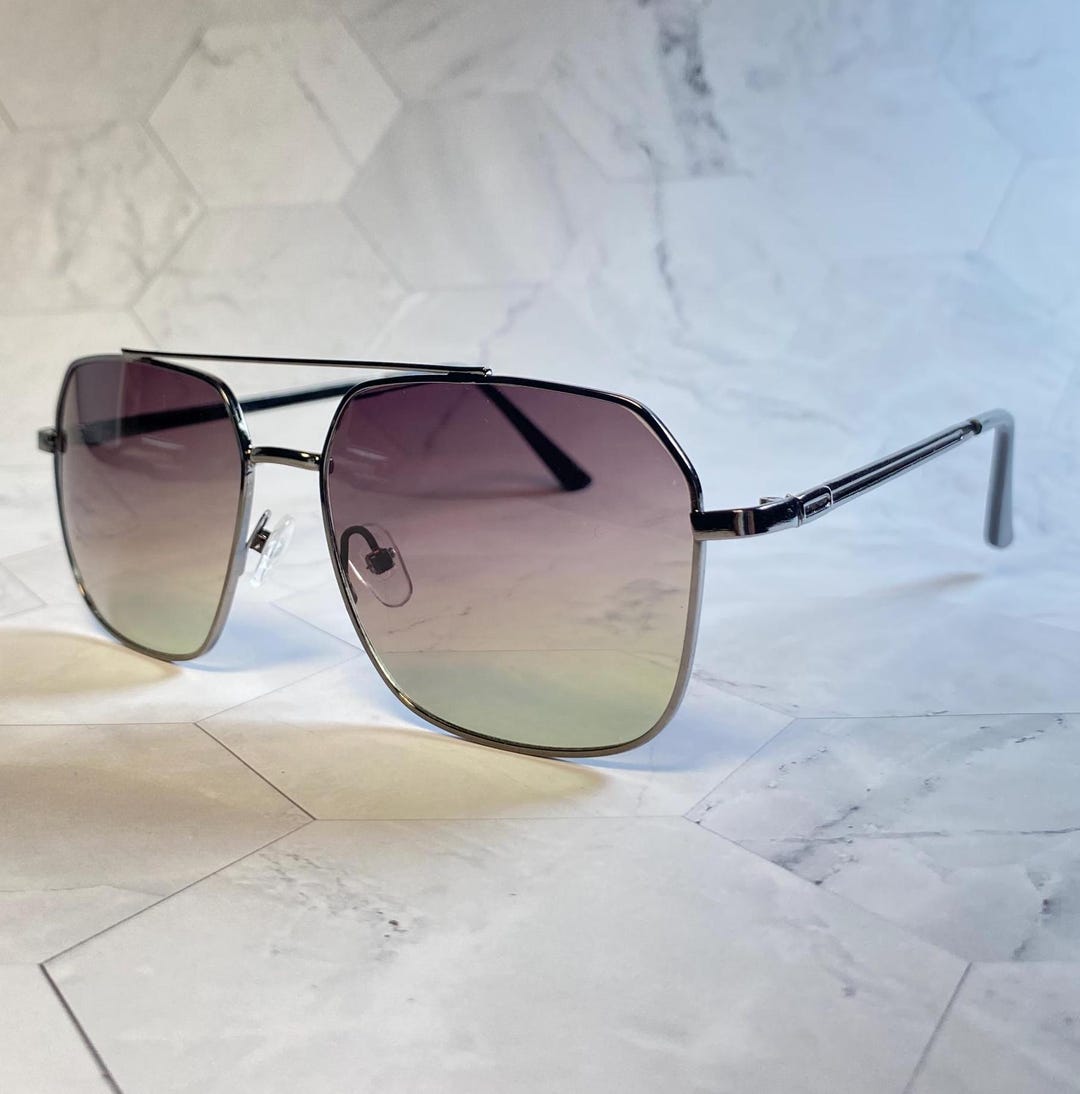 Classic Oversized Aviators 70s Purple Green Ombre Lense Unique Design ...