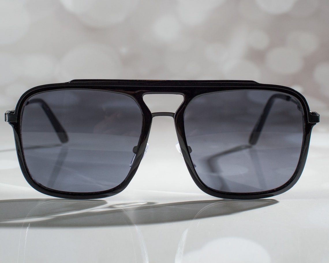 Black Square Aviators 70s Black Metal Frame Aviator Sunglasses Biker ...