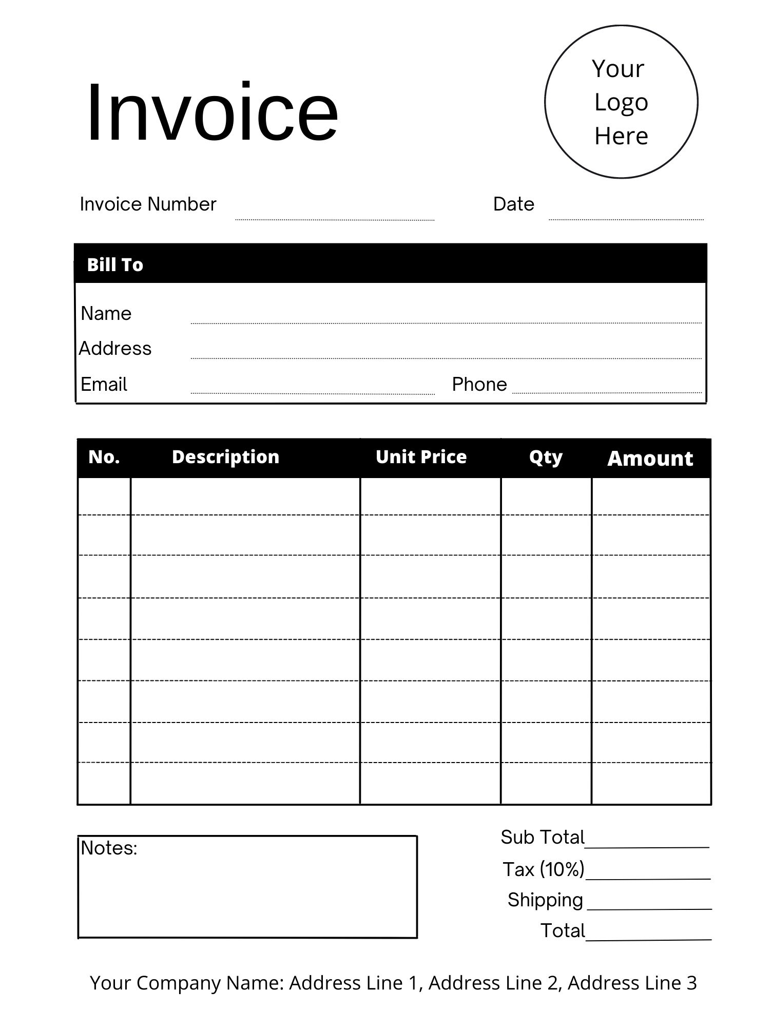 Invoice Template Goodnotes Onenote Canva A4 US Letter Size Printable ...