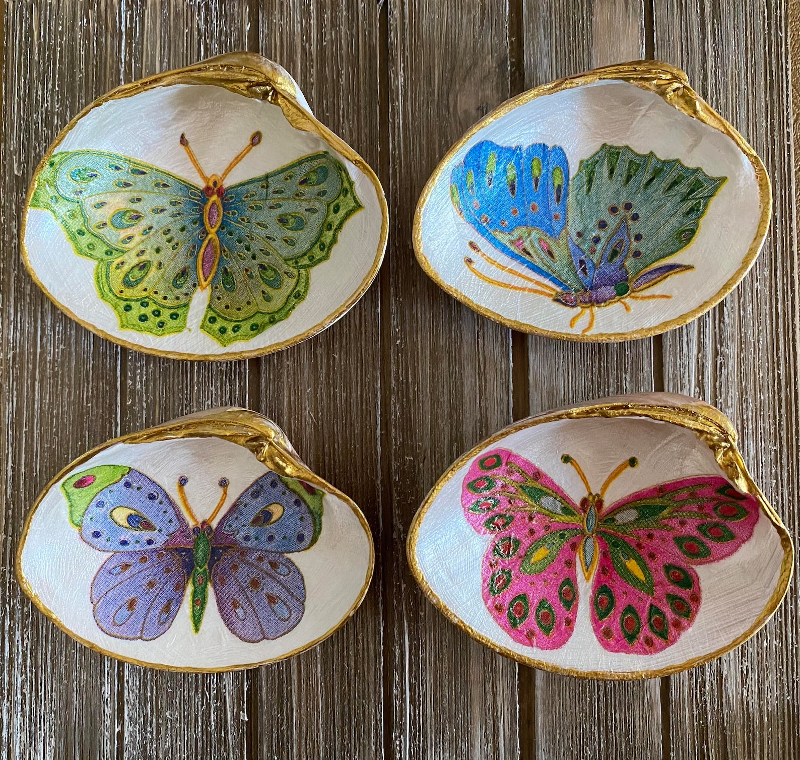 Butterfly Collection Hand Painted Clam Shell Ring Dishes for Birthdays ...
