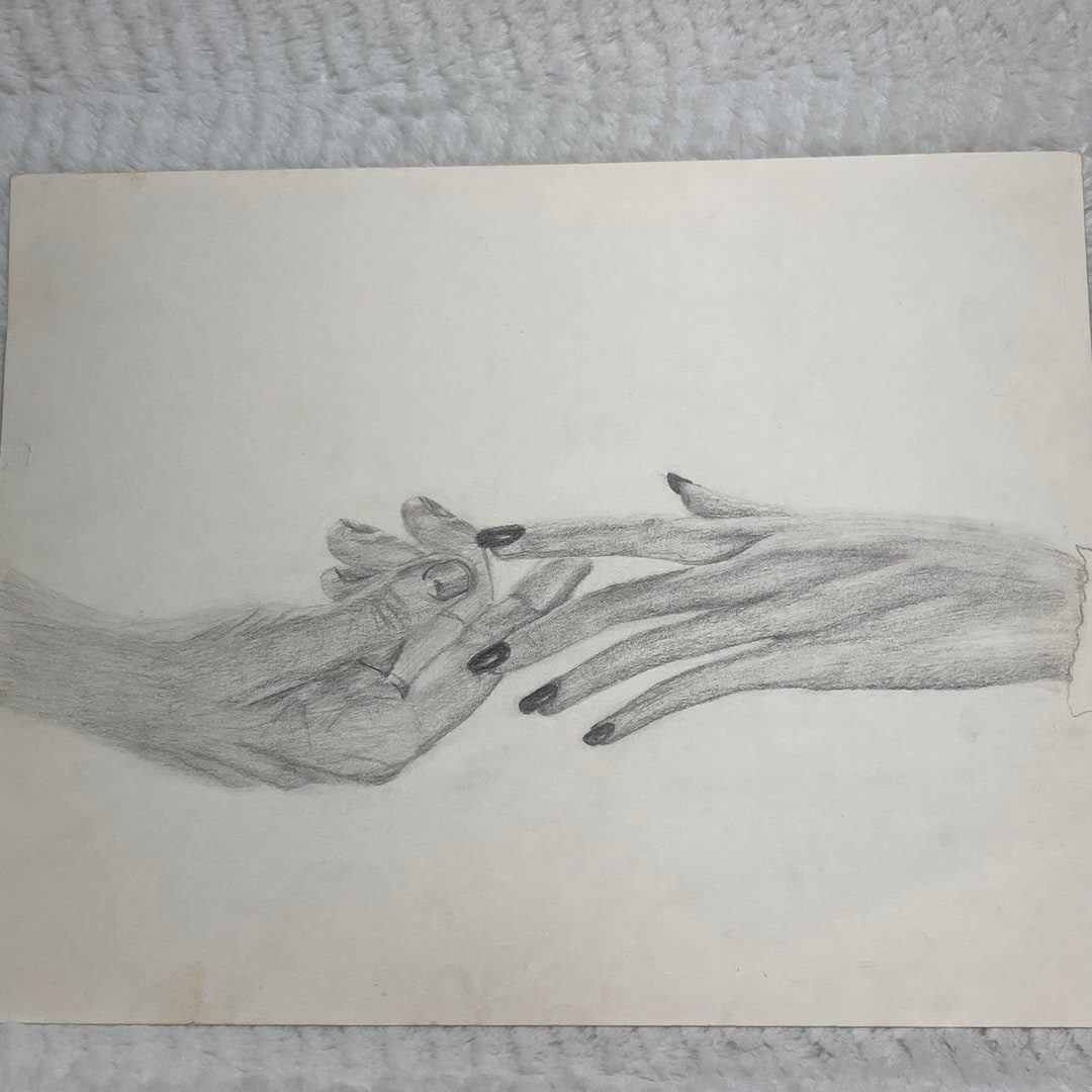 Vintage Handmade Pencil Drawing Original Artwork ‘touch’ Cir 1980’s - Etsy