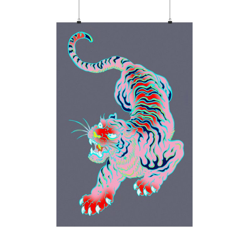 Neon Pink Tiger Graphic Poster | 24 X 36 Inches - Etsy