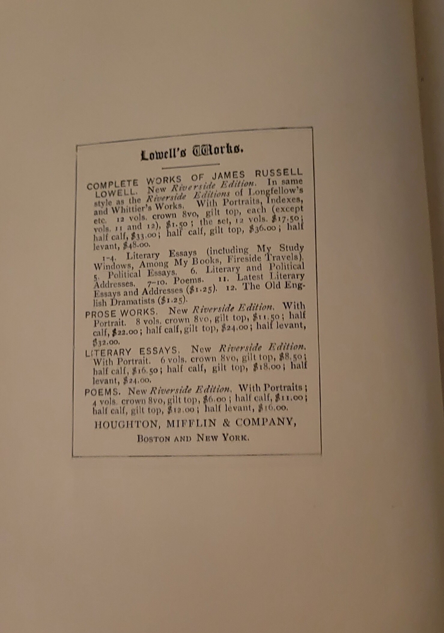 Lowells Poems Vintage Book 1848 Through 1890 James Russell Lowell ...