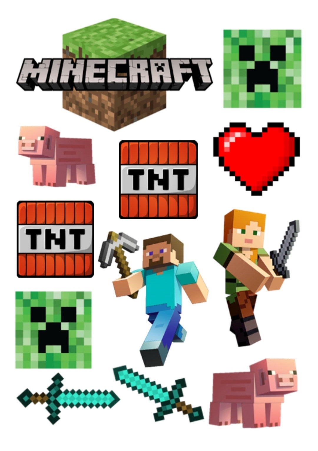 Edible Minecraft Cake Toppers on Icing Sheet Size A4 - Etsy UK