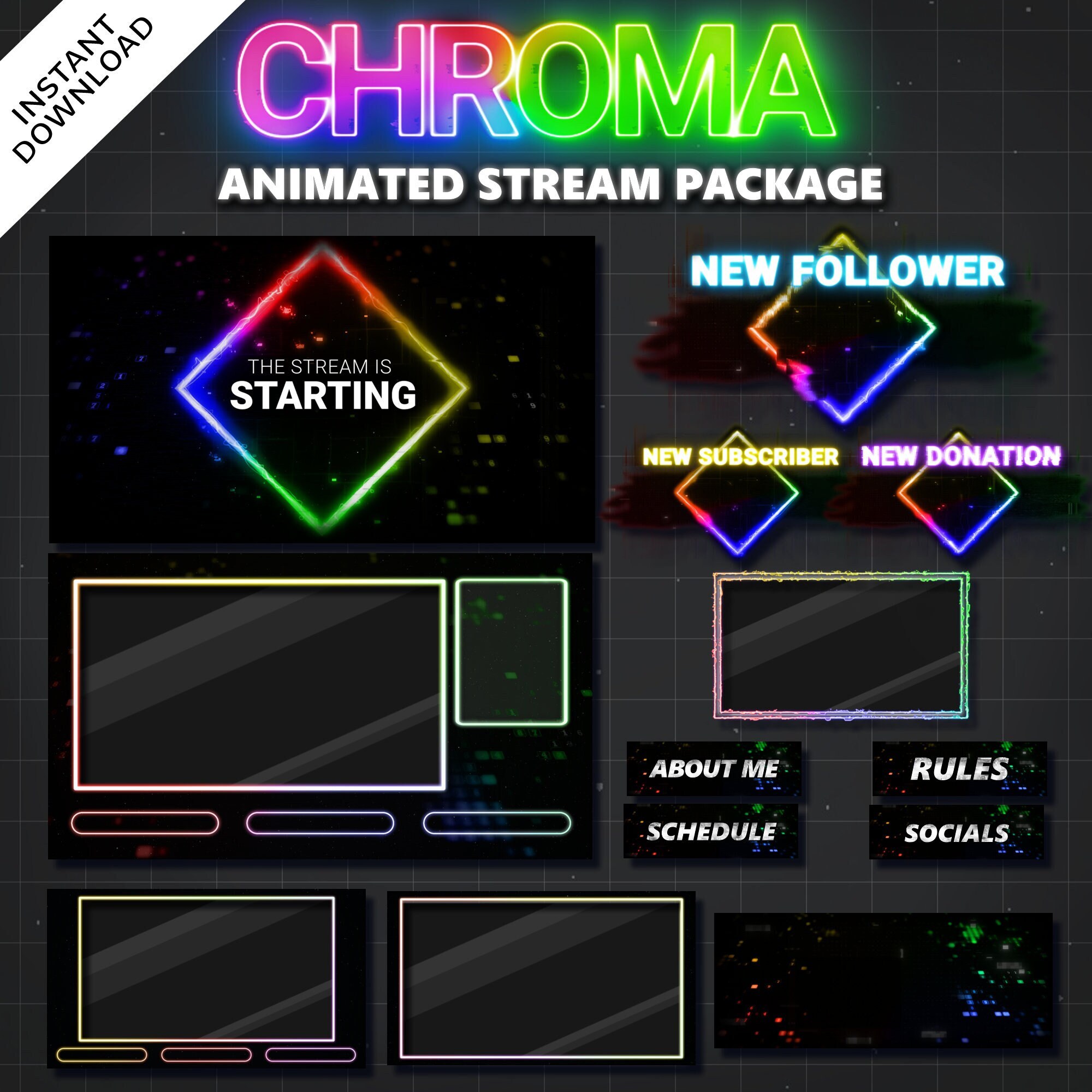 Chroma Animated Stream Package | Rainbow Aesthetic | Glow | Neon Theme | Livestream | Twitch ...