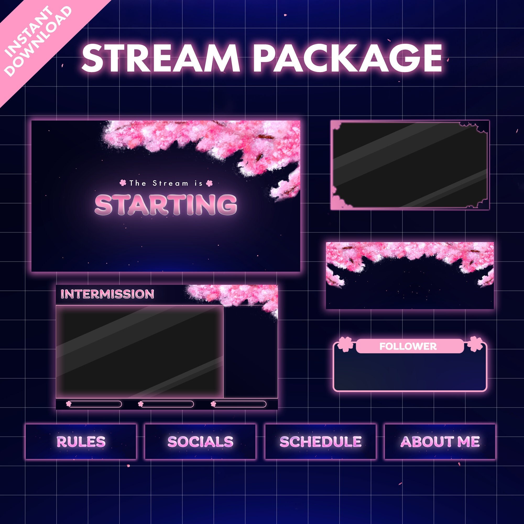 Sakura Nightfall Animated Stream Package/cherry Blossom Design/twitch ...