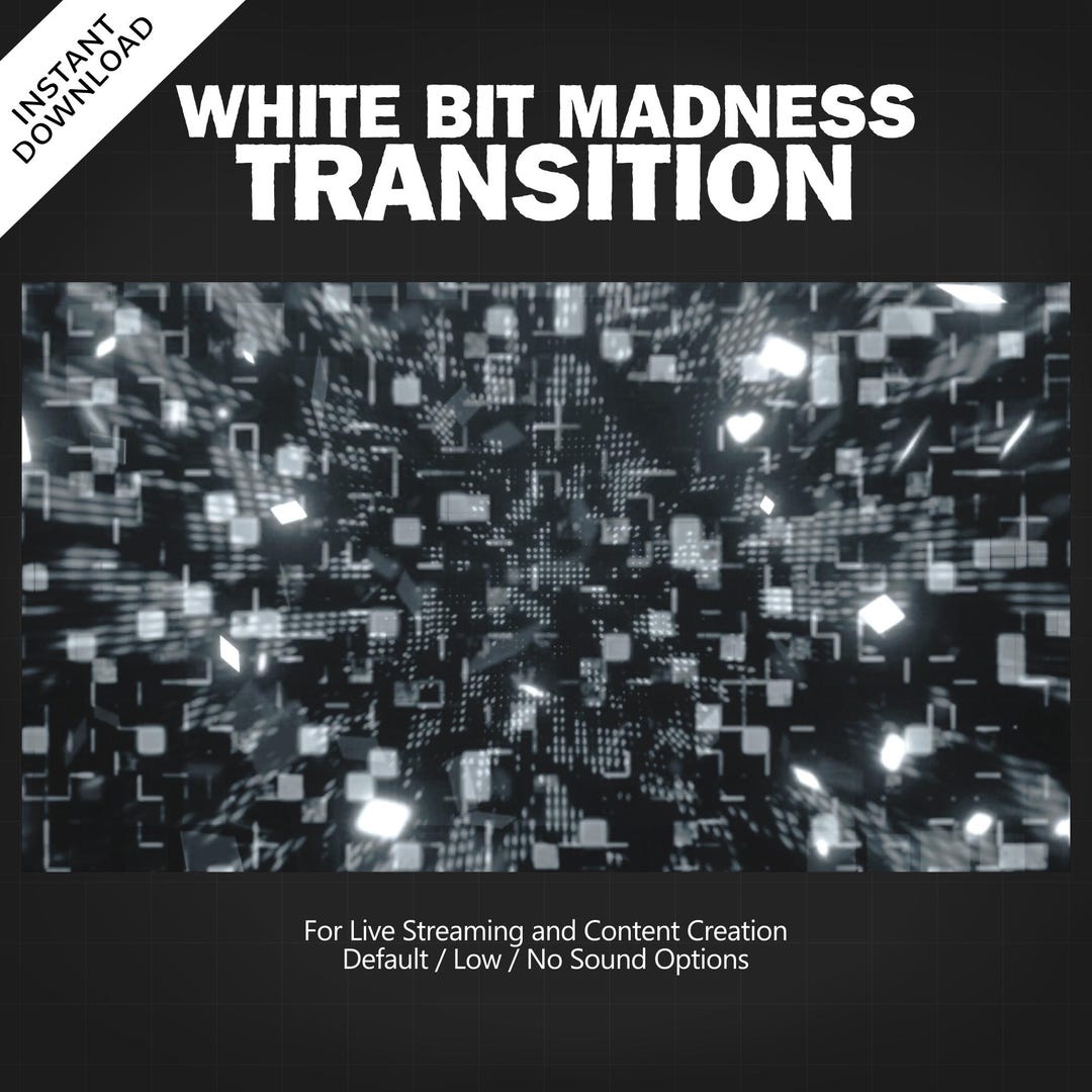 White Bit Madness Stream Transition | Pixel Transition | Glitch Effects ...