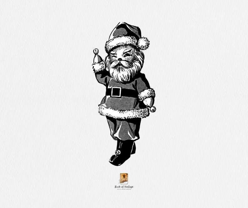 Retro Winking Santa PNG Clip Art Jingle Bells for Hands 50s Digital ...