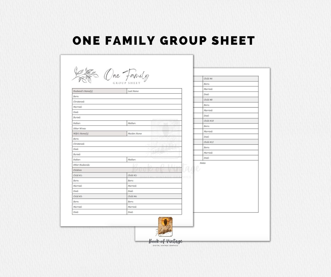 One Family Group Sheet Ancestor Tracker Sheet for a Husband, Wife and ...
