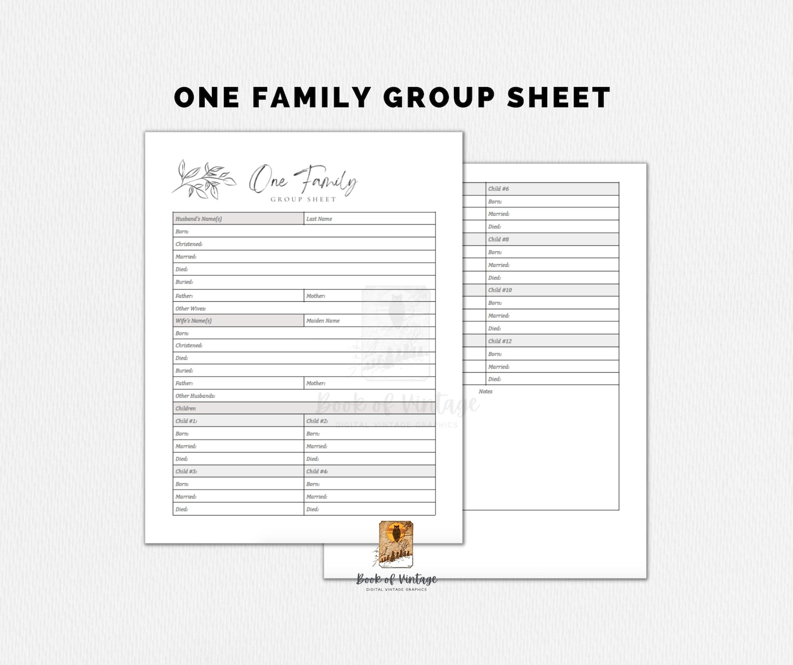 One Family Group Sheet Ancestor Tracker Sheet for a Husband, Wife and ...