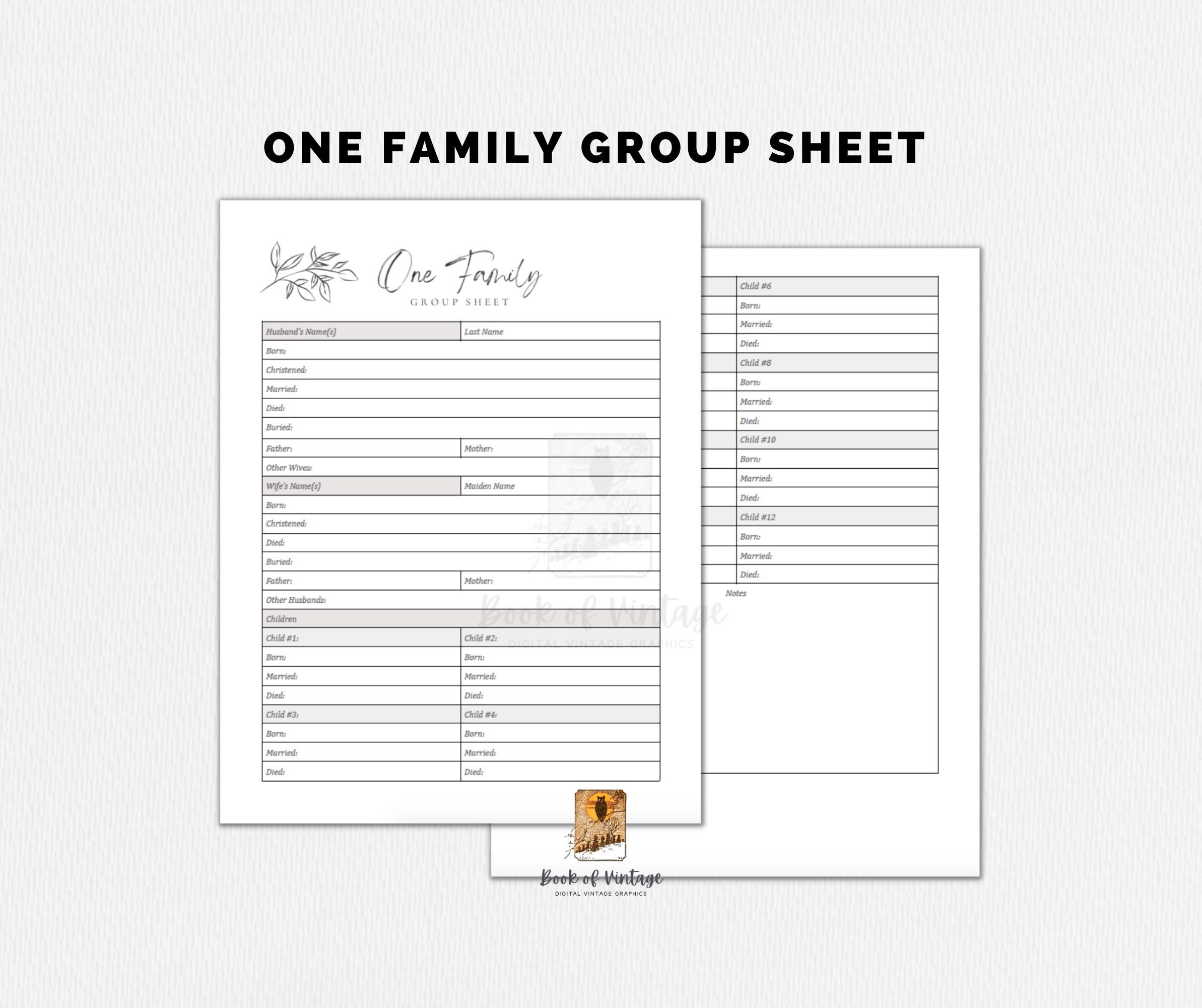 One Family Group Sheet Ancestor Tracker Sheet for a Husband, Wife and ...