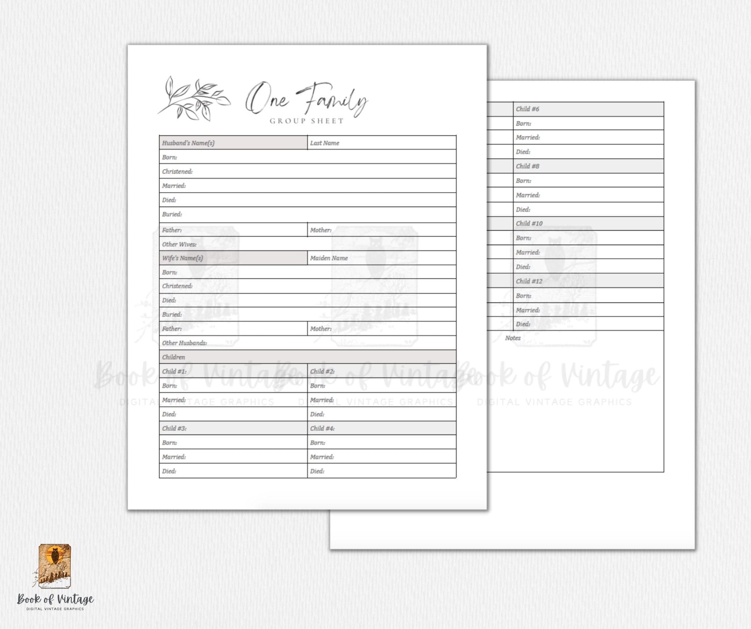 One Family Group Sheet Ancestor Tracker Sheet for a Husband, Wife and ...