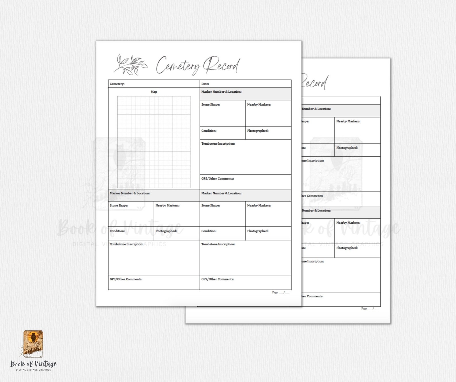Cemetery Record Sheet Printable for Photographing and Logging Local ...