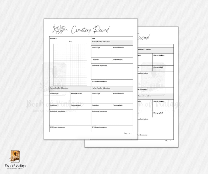Cemetery Record Sheet Printable for Photographing and Logging Local ...
