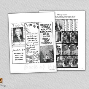 Printable Bach Composer Study Bookmarks Memory Game Activity for Kids ...