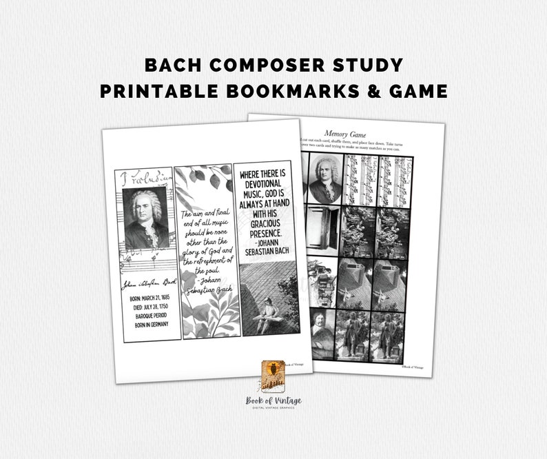 Printable Bach Composer Study Bookmarks Memory Game Activity - Etsy