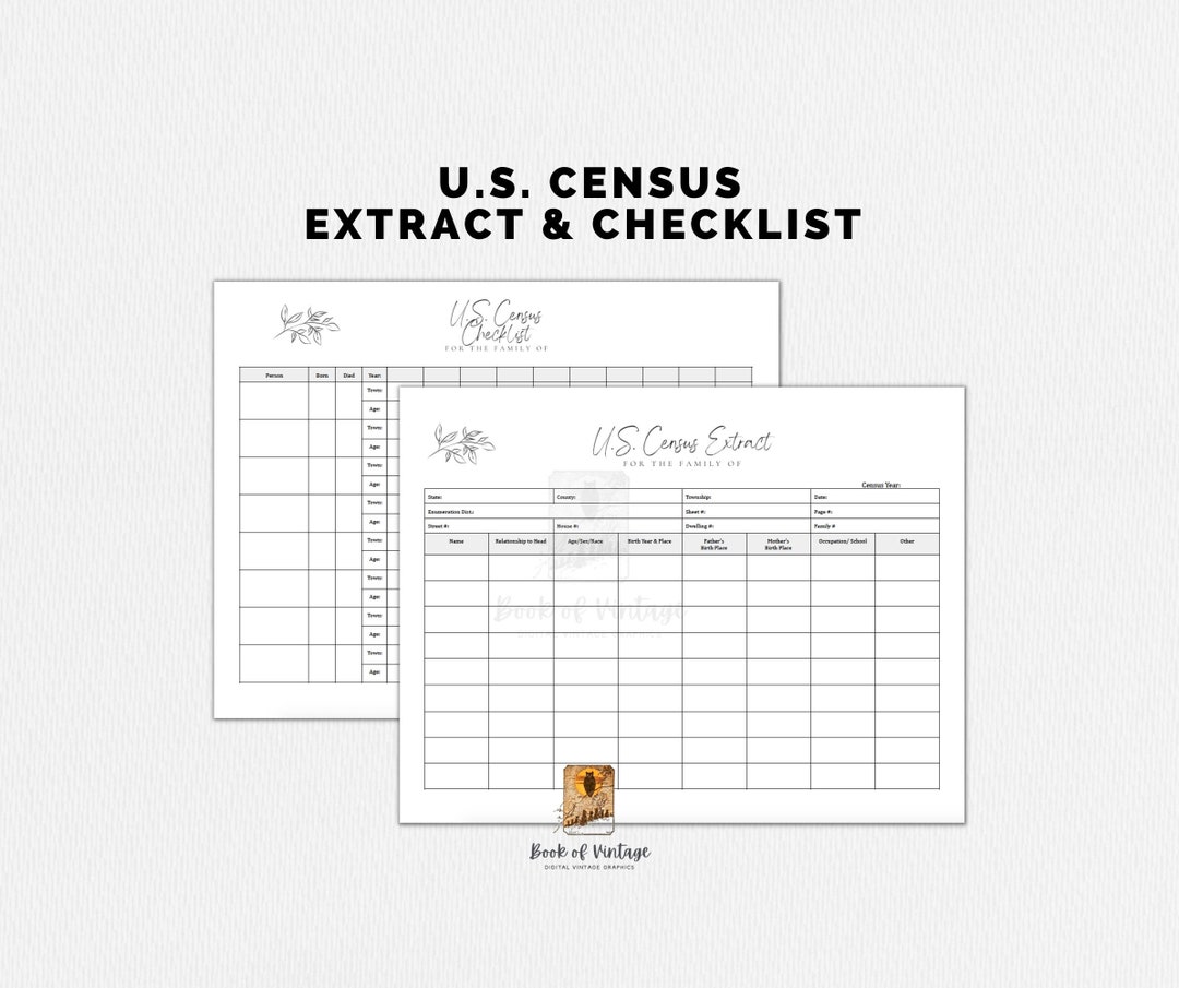 US Census Extract & Checklist Worksheets - 2 PDF Files Printable ...