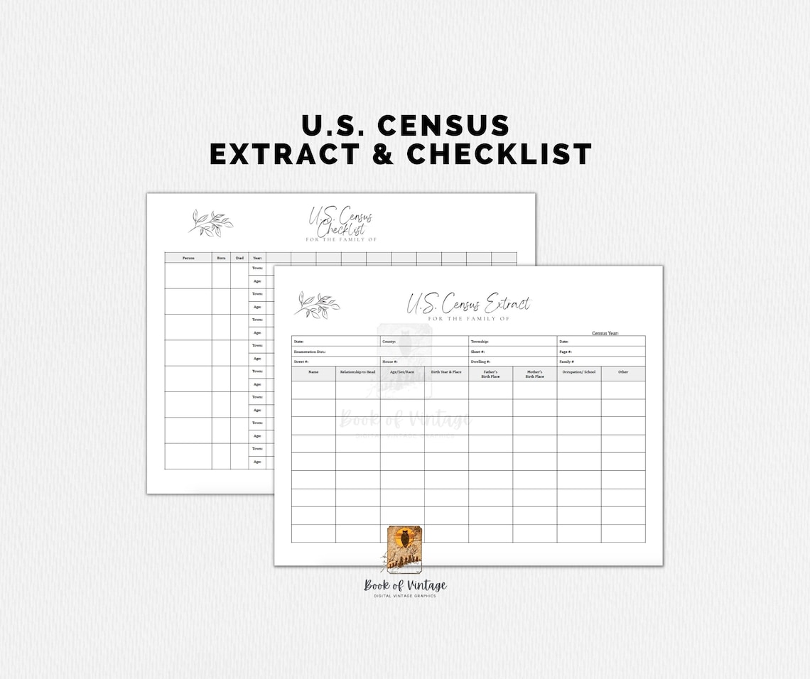 US Census Extract & Checklist Worksheets - 2 PDF Files Printable ...