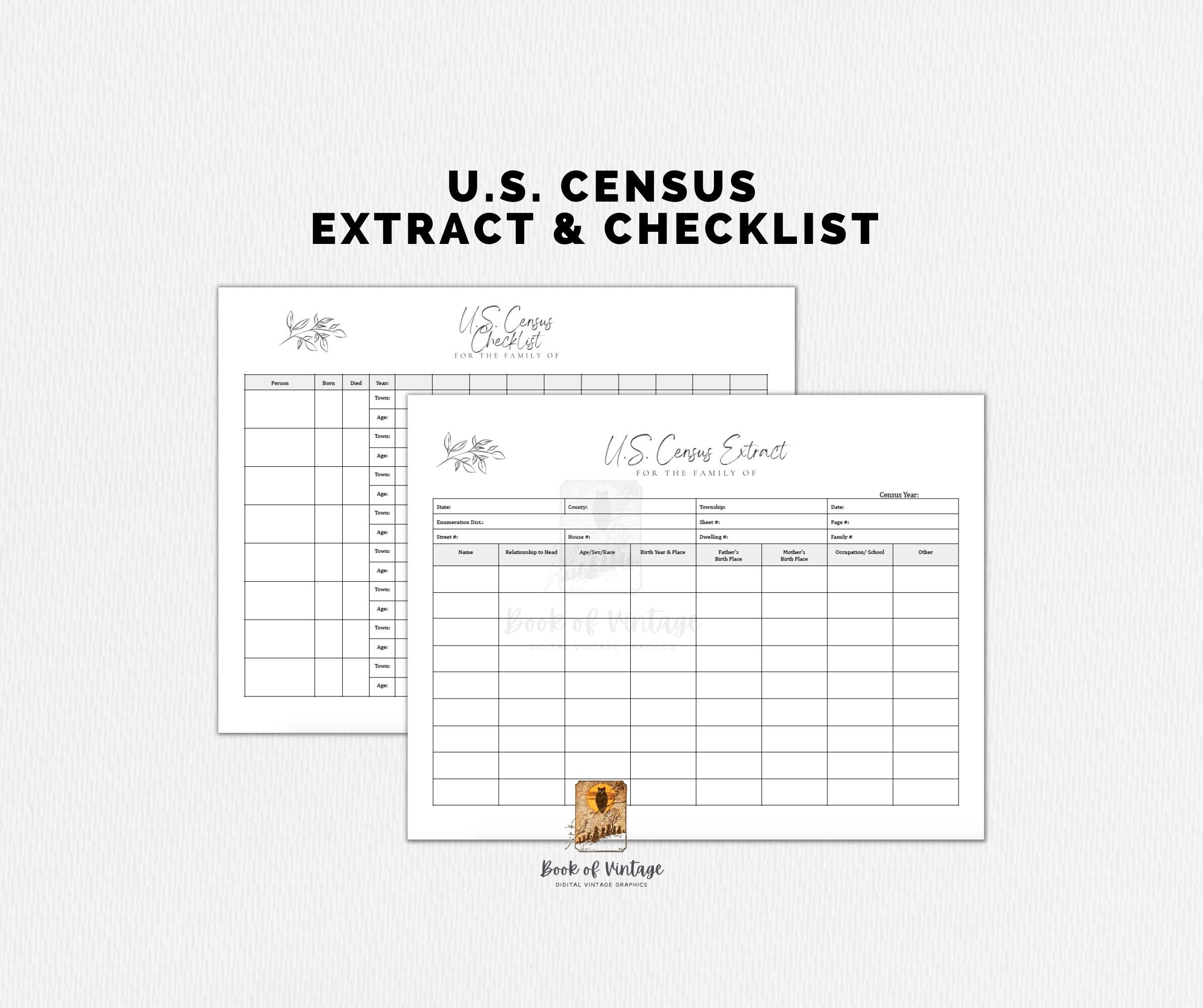 US Census Extract & Checklist Worksheets - 2 PDF Files Printable ...