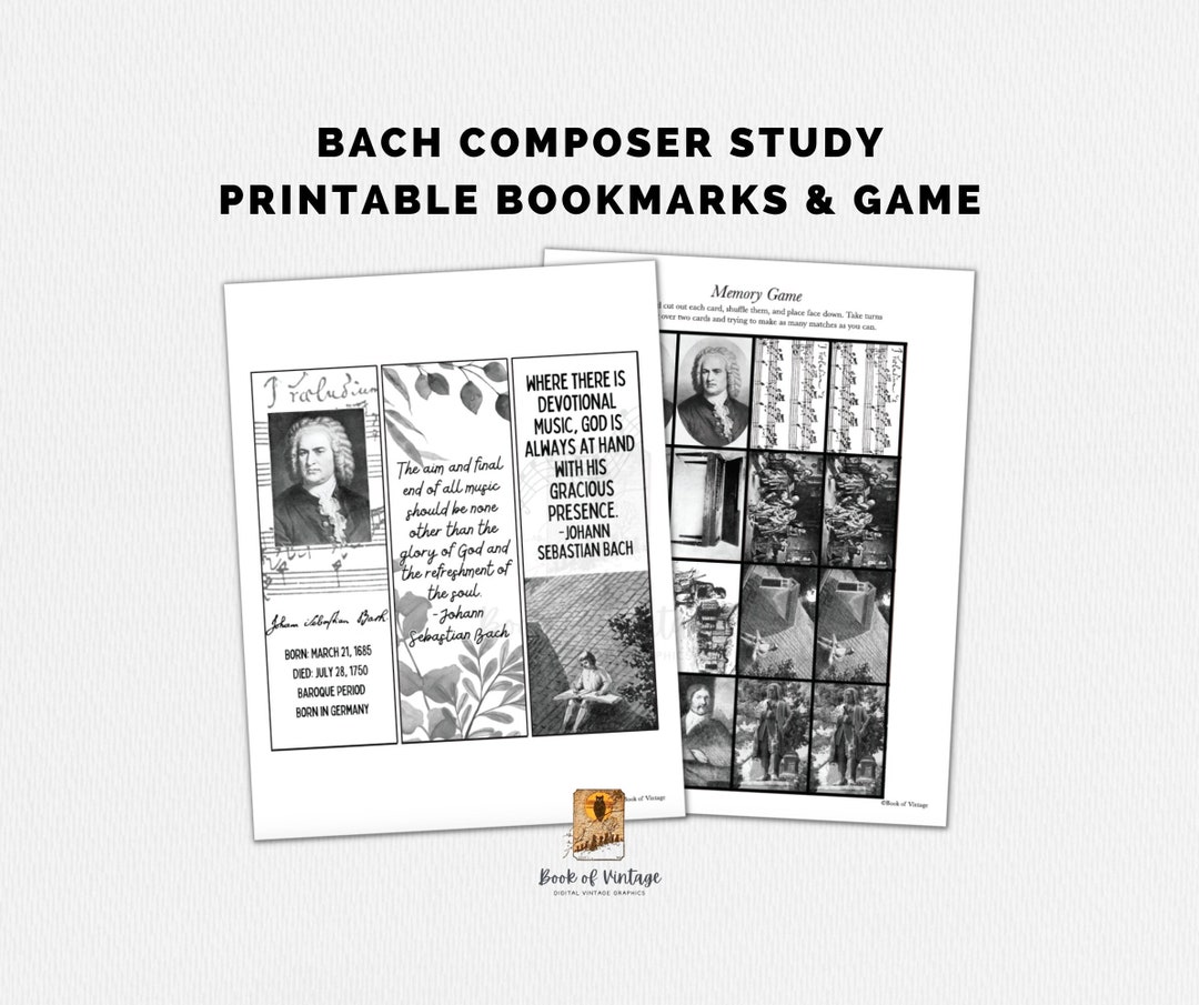 Printable Bach Composer Study Bookmarks Memory Game Activity for Kids ...