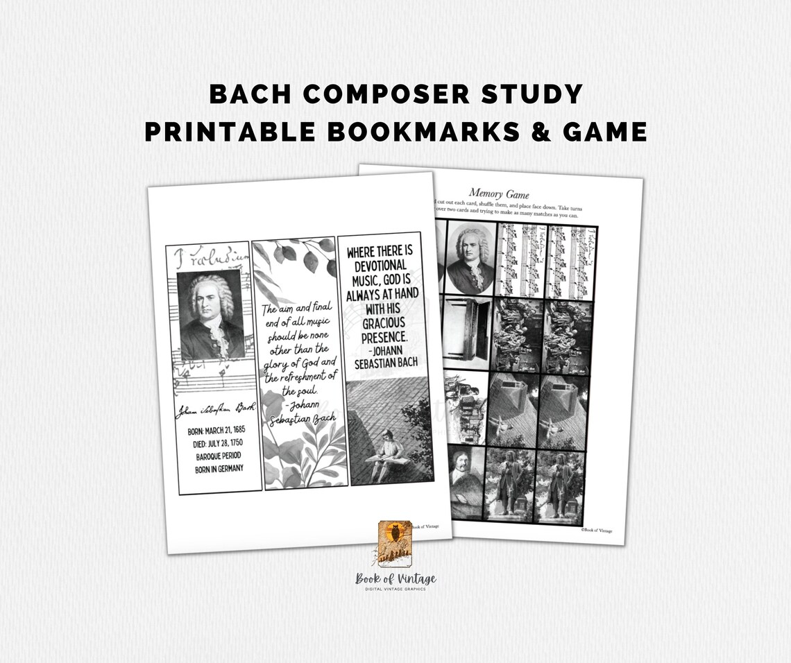 Printable Bach Composer Study Bookmarks Memory Game Activity for Kids ...