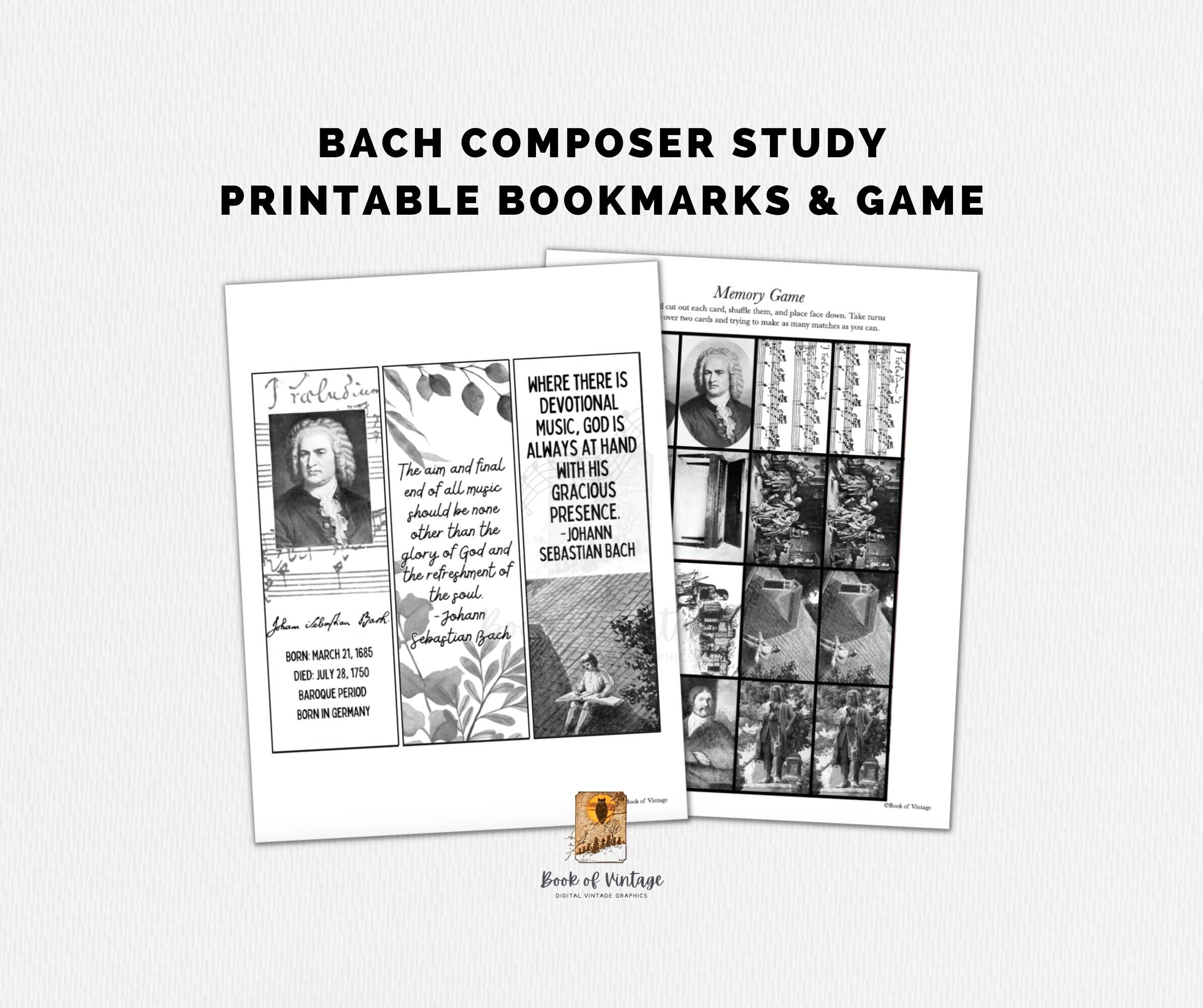 Printable Bach Composer Study Bookmarks Memory Game Activity for Kids ...