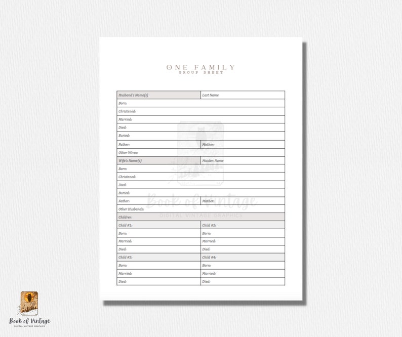 Set of 4 Genealogy Forms Family Group Sheet Tracker Pedigree Chart FAN ...