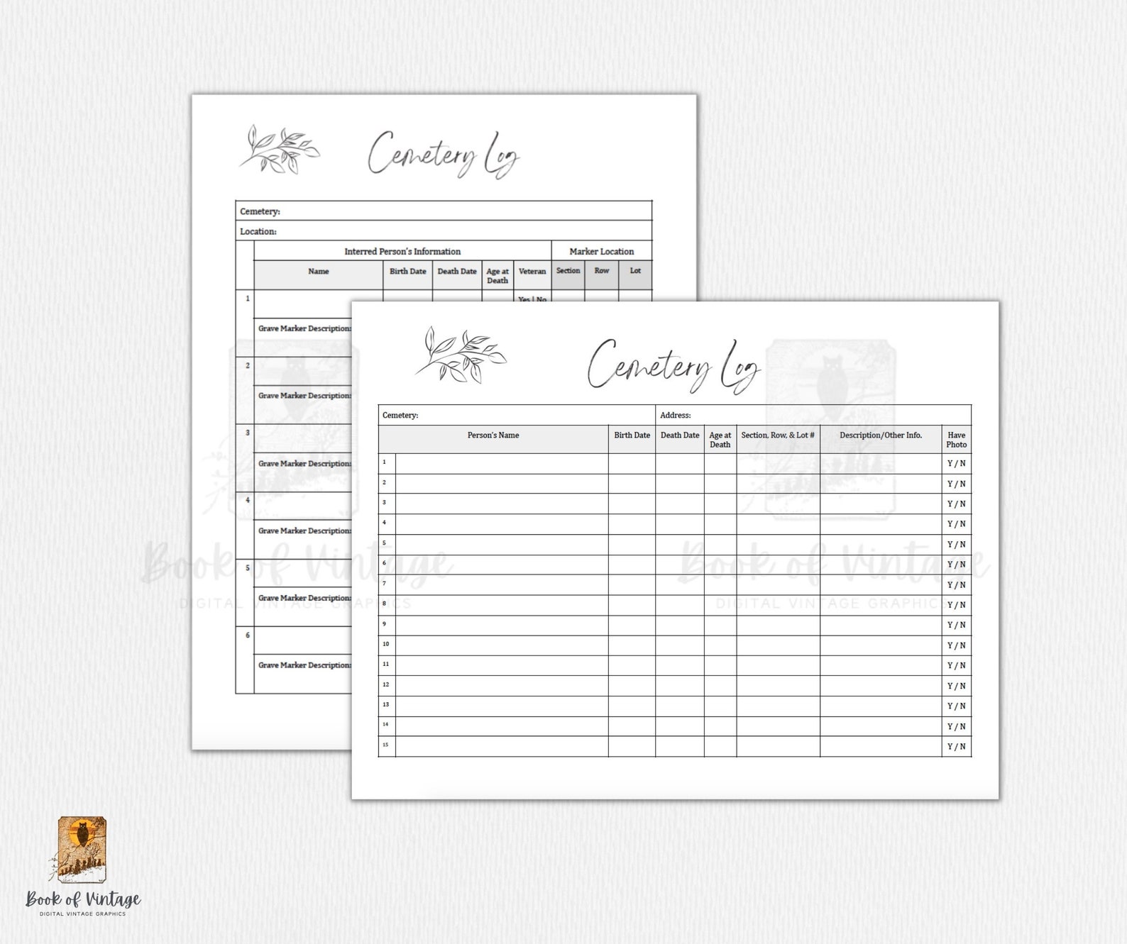 Cemetery Log Sheet Printable Ancestor Tracker Form for Genealogy Family ...