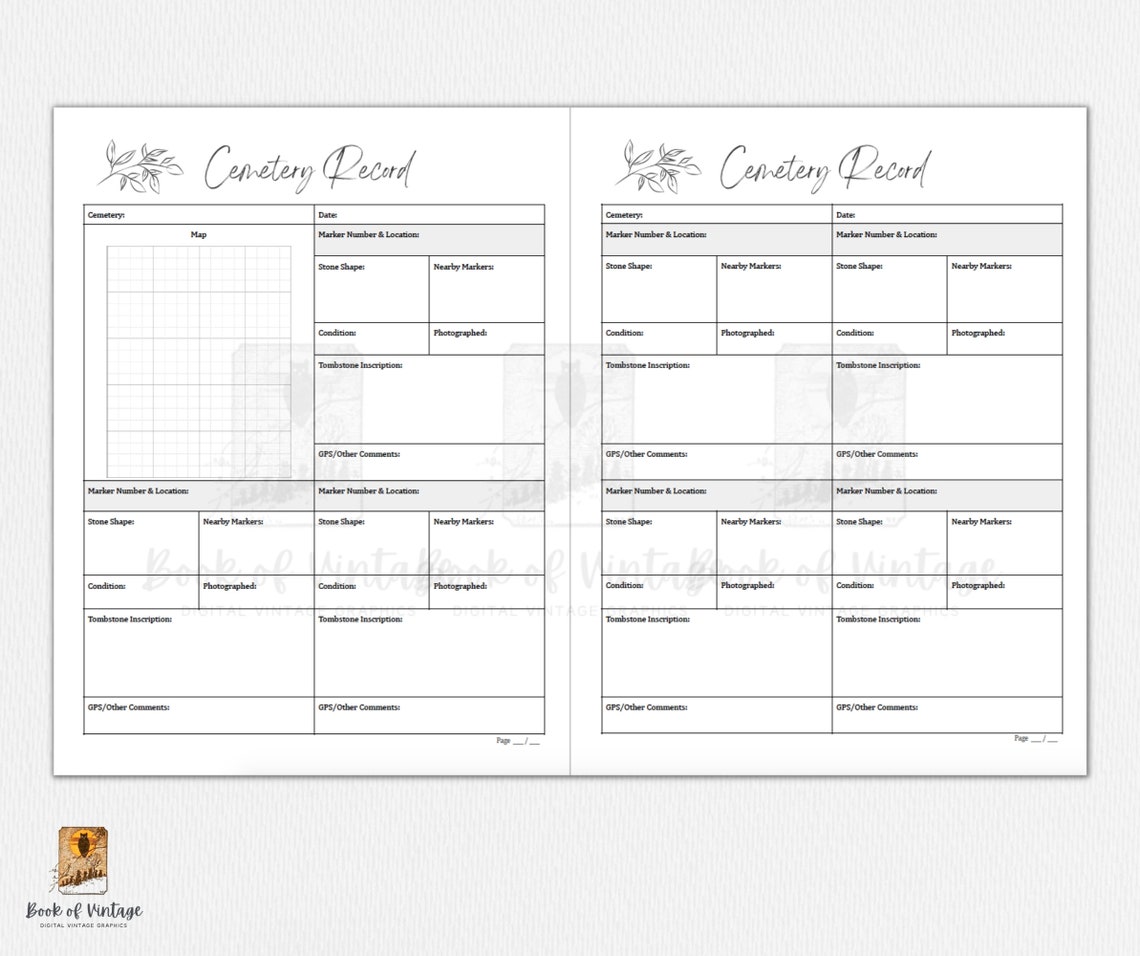 Cemetery Record Sheet Printable for Photographing and Logging Local ...