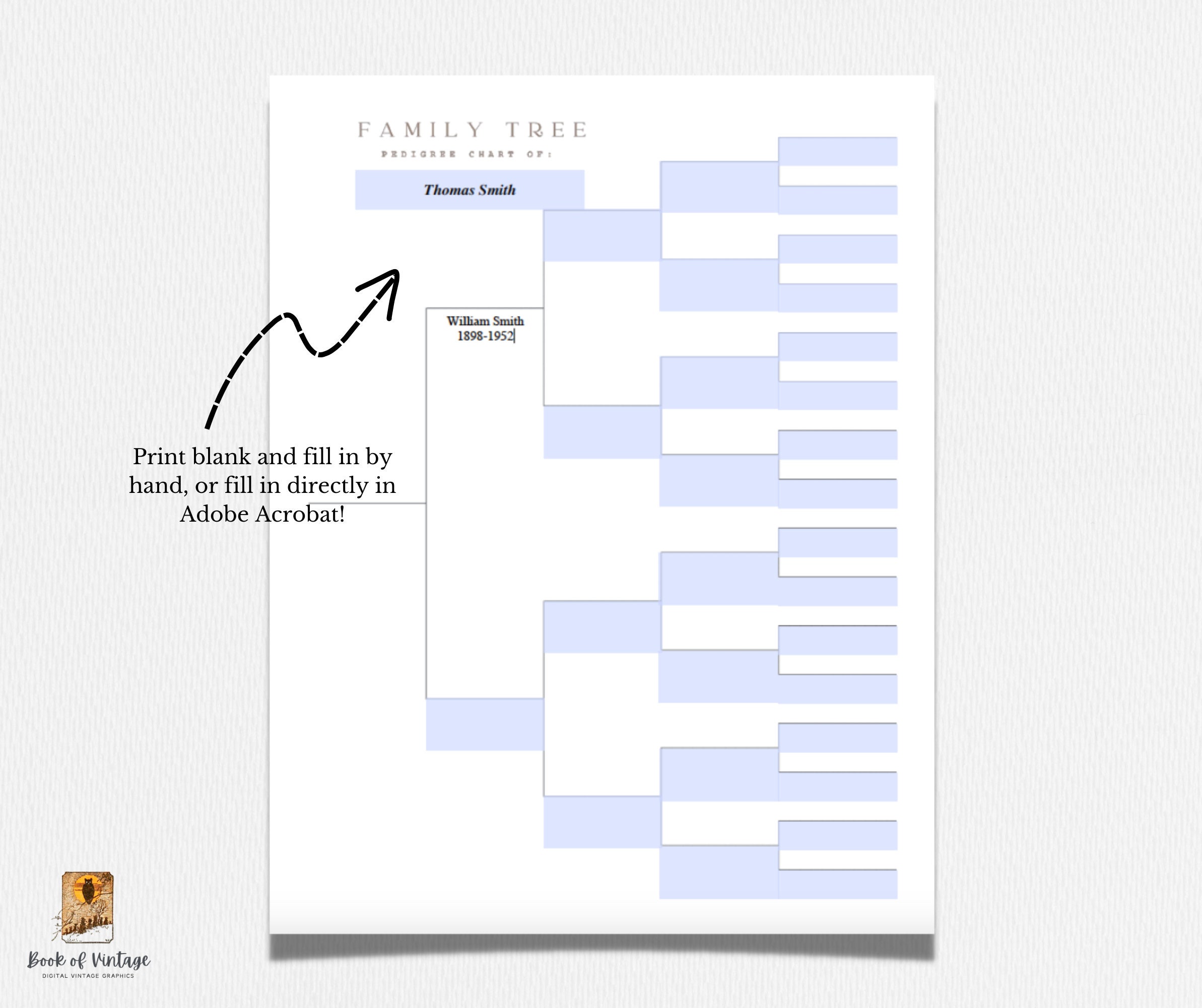 Printable 5 Generation Pedigree Chart With Modern Design for Genealogy ...