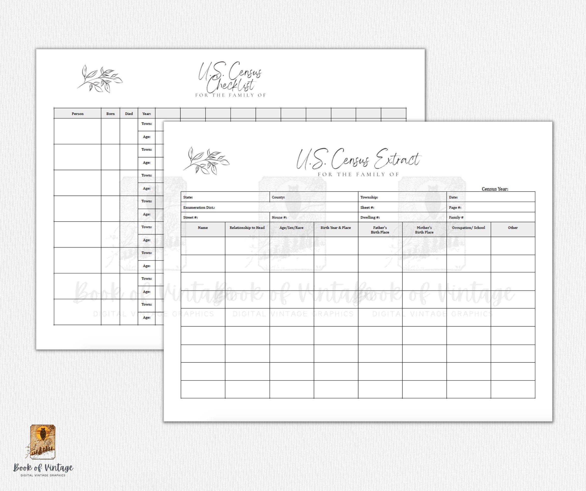 US Census Extract & Checklist Worksheets - 2 PDF Files Printable ...